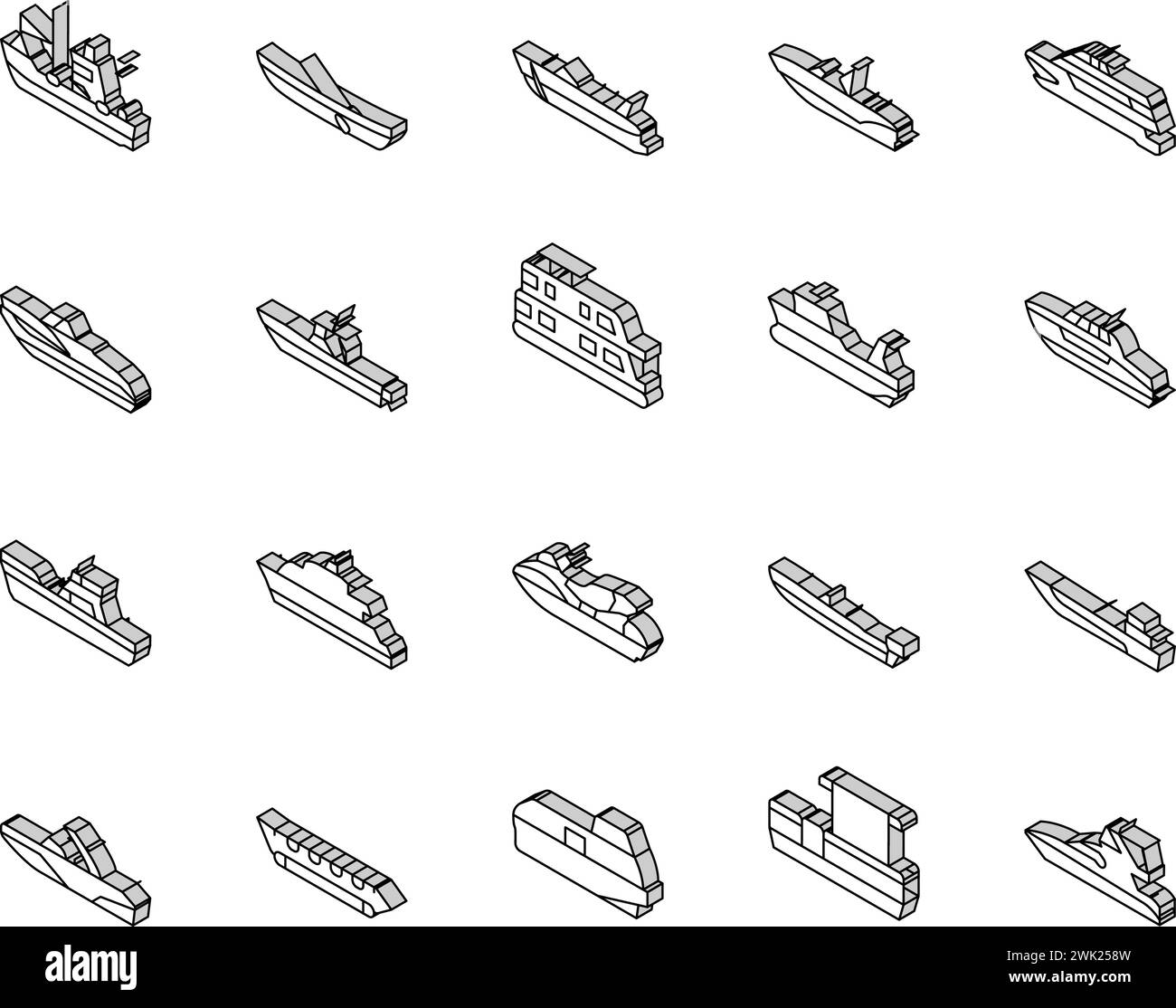 Boat Water Transportation Types isometric icons set vector Stock Vector ...