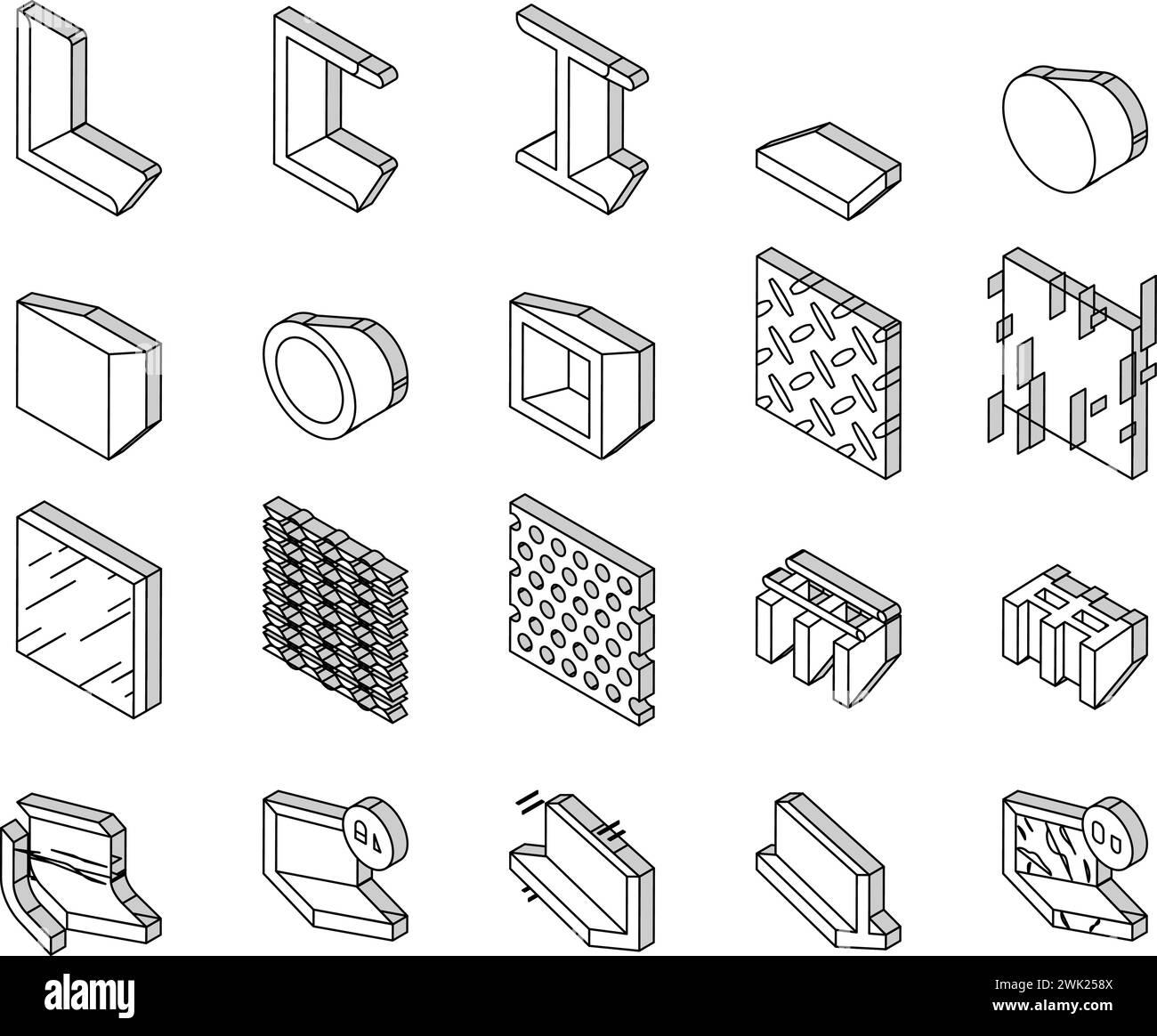 Metal Material Construction Beam isometric icons set vector Stock ...