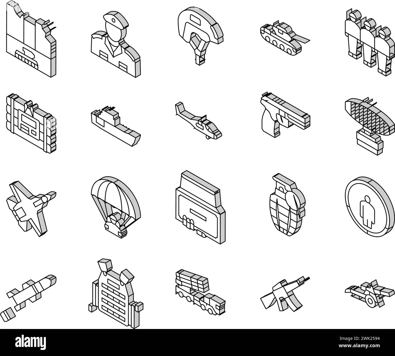Army Soldier And War Technics isometric icons set vector Stock Vector ...