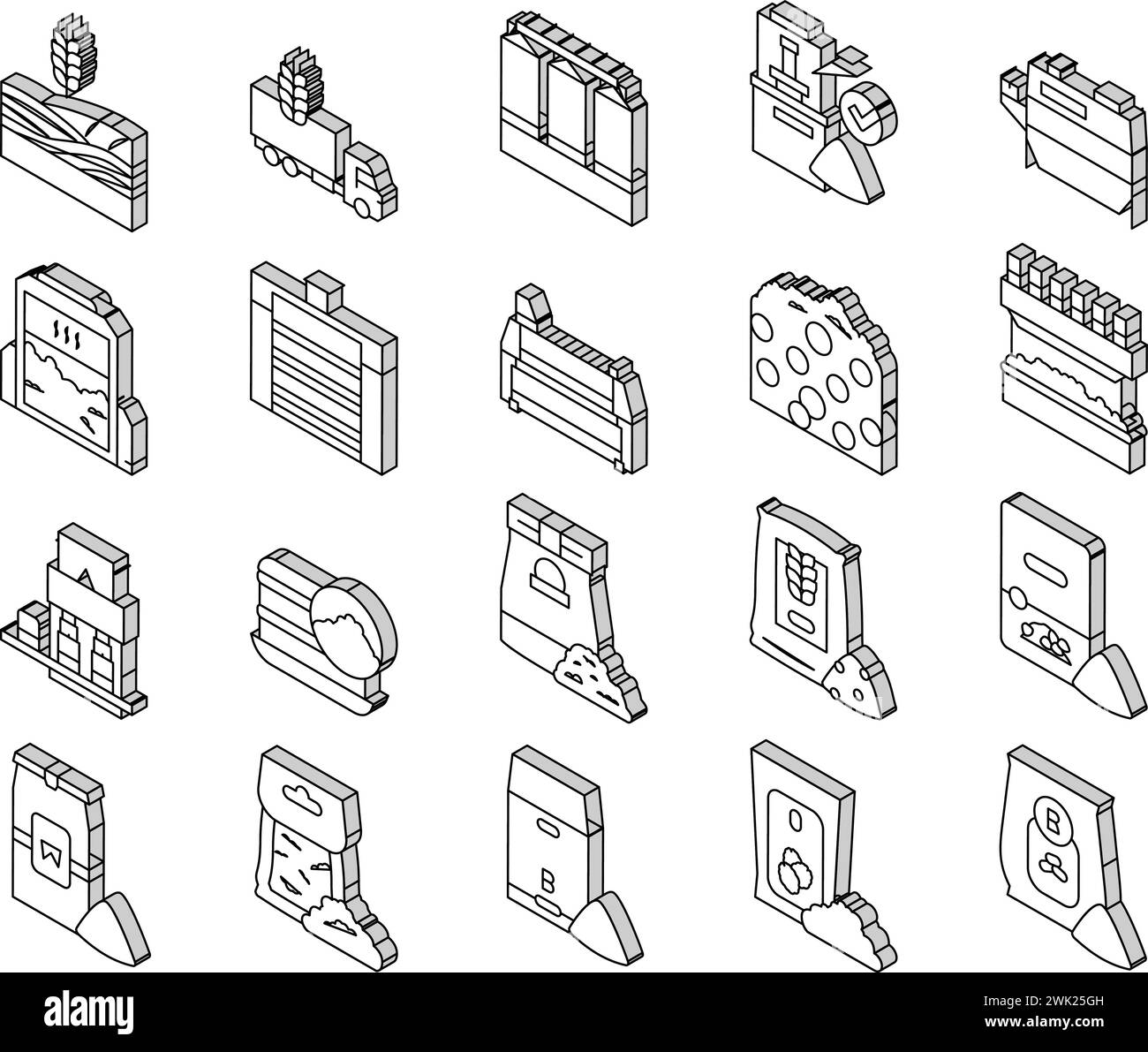 Flour Factory Industry Production isometric icons set vector Stock ...