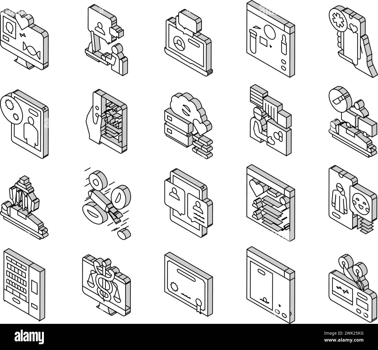 Telehealth Medicine Treatment isometric icons set vector Stock Vector ...