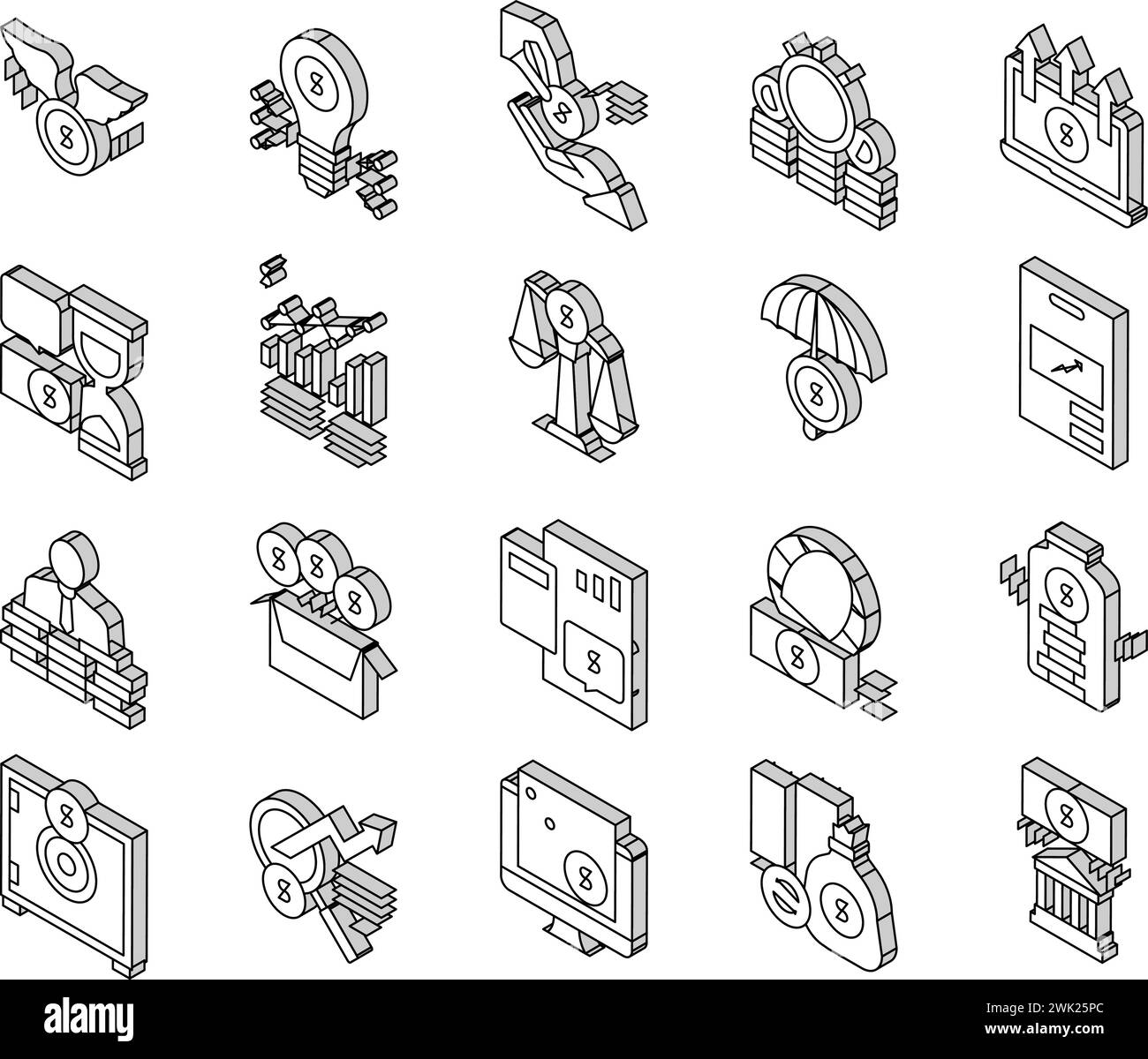 Investment Portfolio Collection Isometric Icons Set Vector Illustration