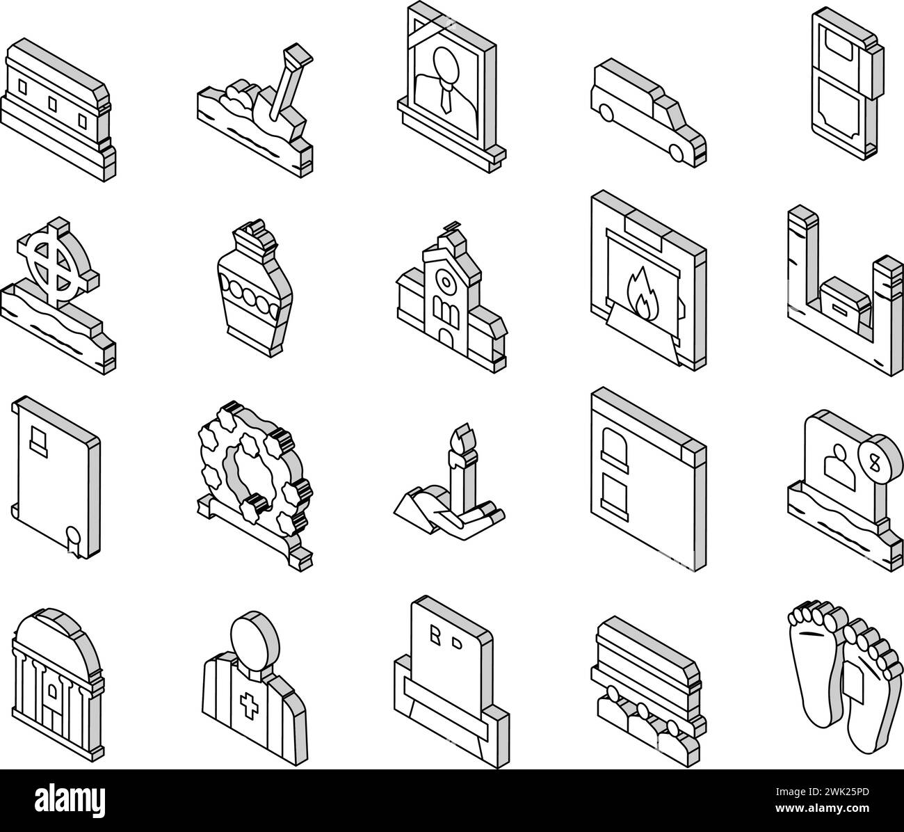 Funeral Burial Service Collection isometric icons set vector Stock ...