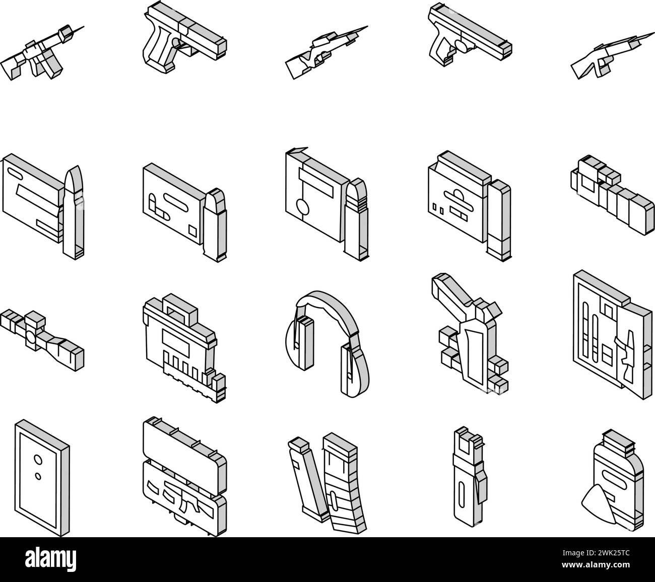 Shooting Weapon And Accessories isometric icons set vector Stock Vector ...