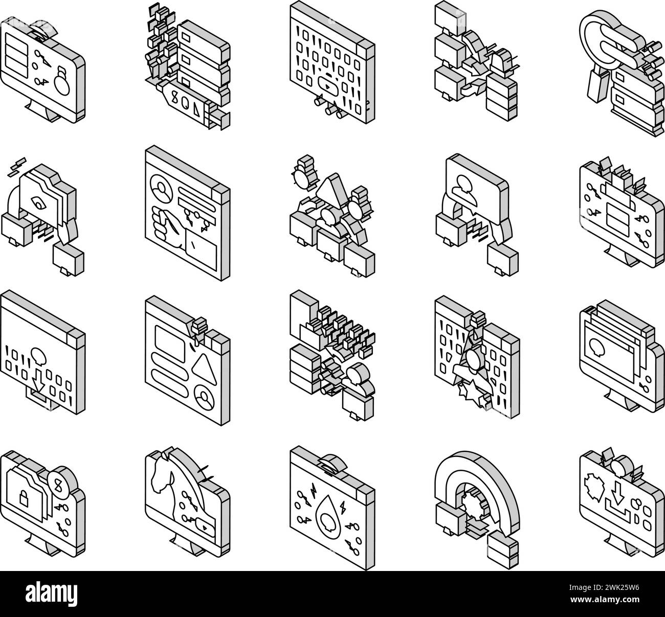 Cyber Crime Internet Business Isometric Icons Set Vector Stock Vector