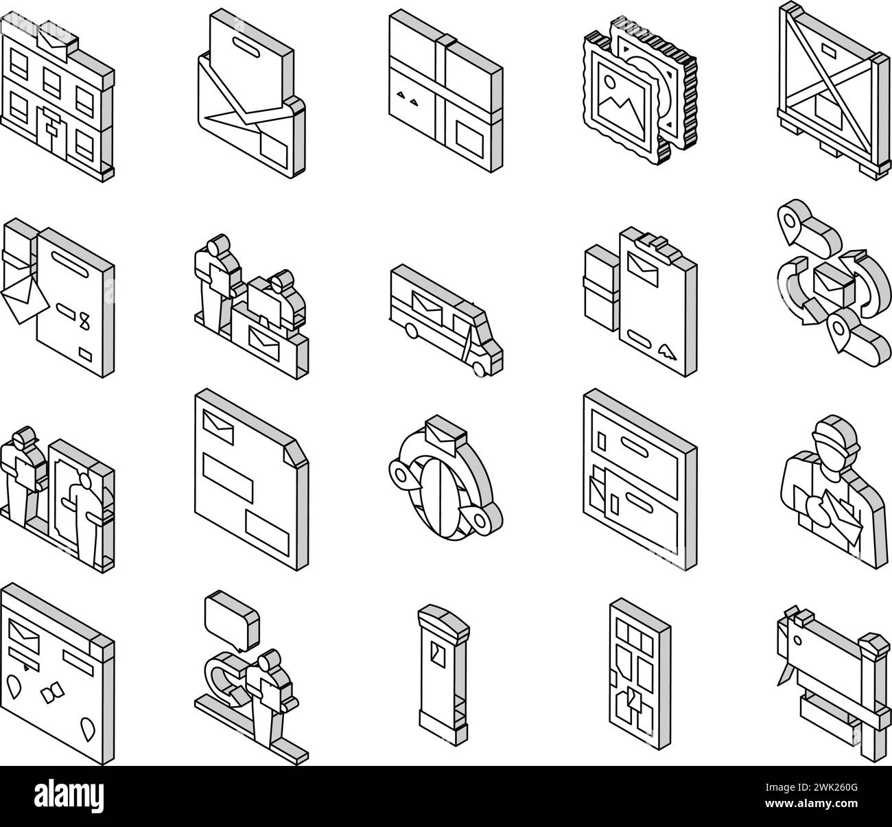 Post Office Delivery Service isometric icons set vector Stock Vector ...