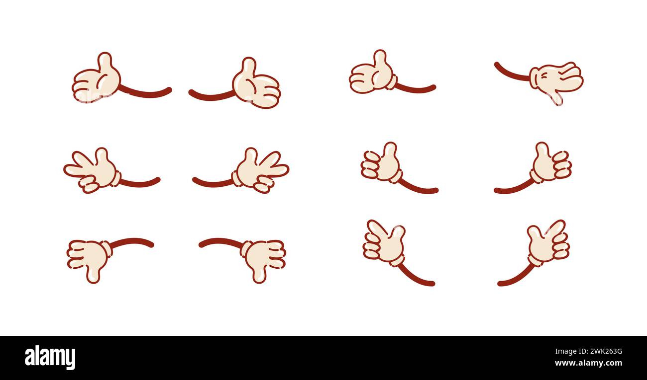 Set of vintage hand gestures for a character. Retro cartoon style. Like ...