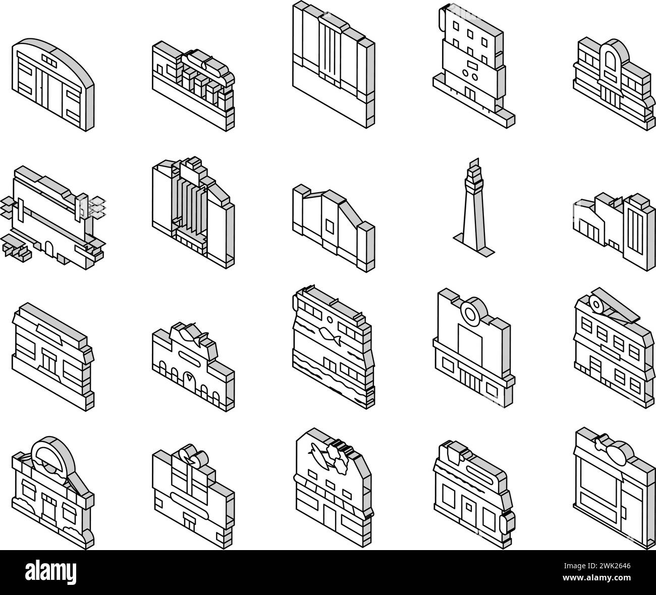 Building Restaurant And Store Isometric Icons Set Vector Stock Vector Image And Art Alamy