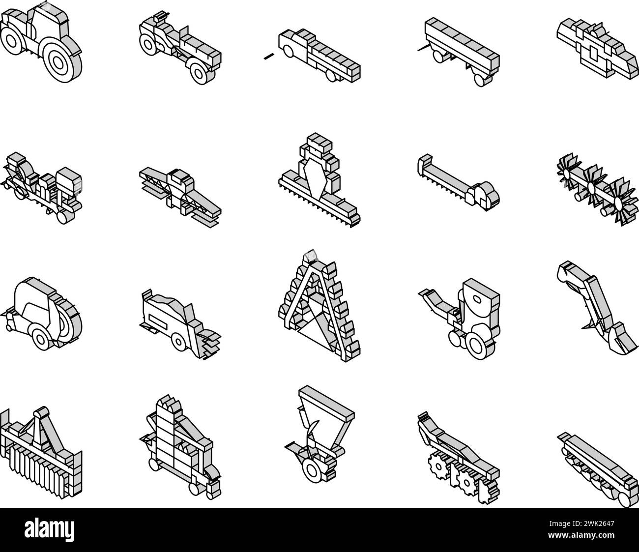 Farm Equipment And Transport isometric icons set vector Stock Vector ...