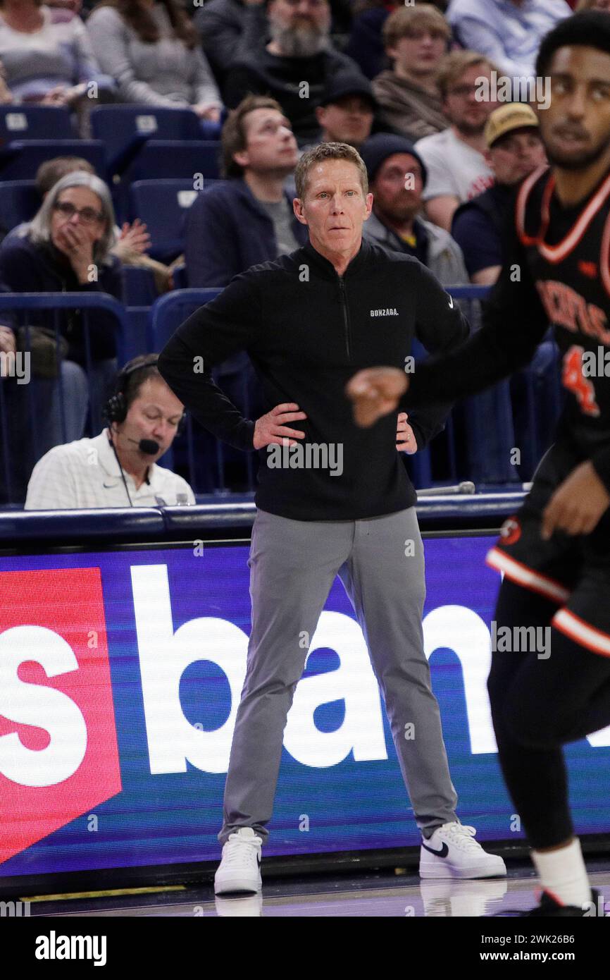 Gonzaga head coach Mark Few watches the first half of an NCAA college ...