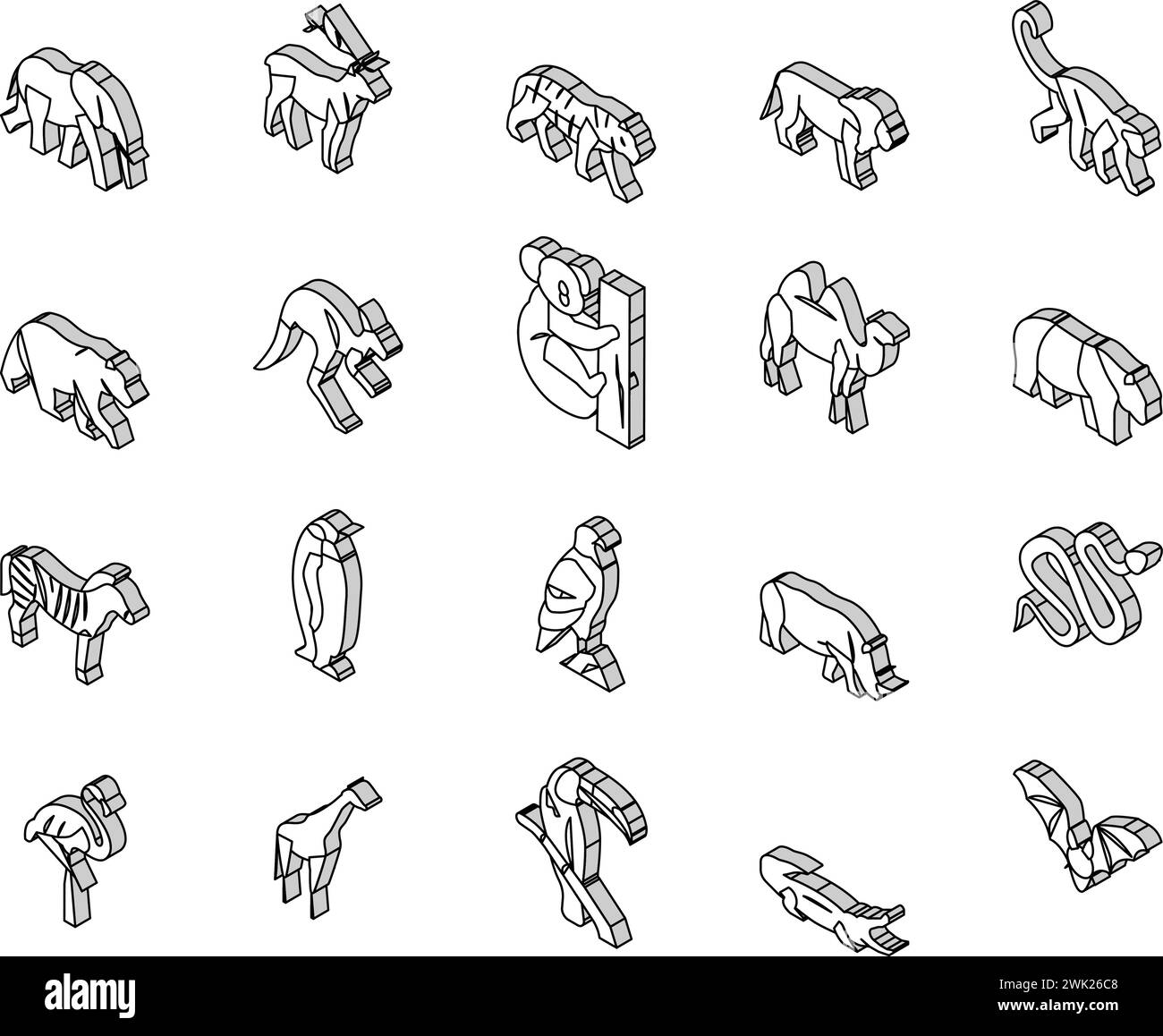 Zoo Animals, Birds And Snakes isometric icons set vector Stock Vector ...