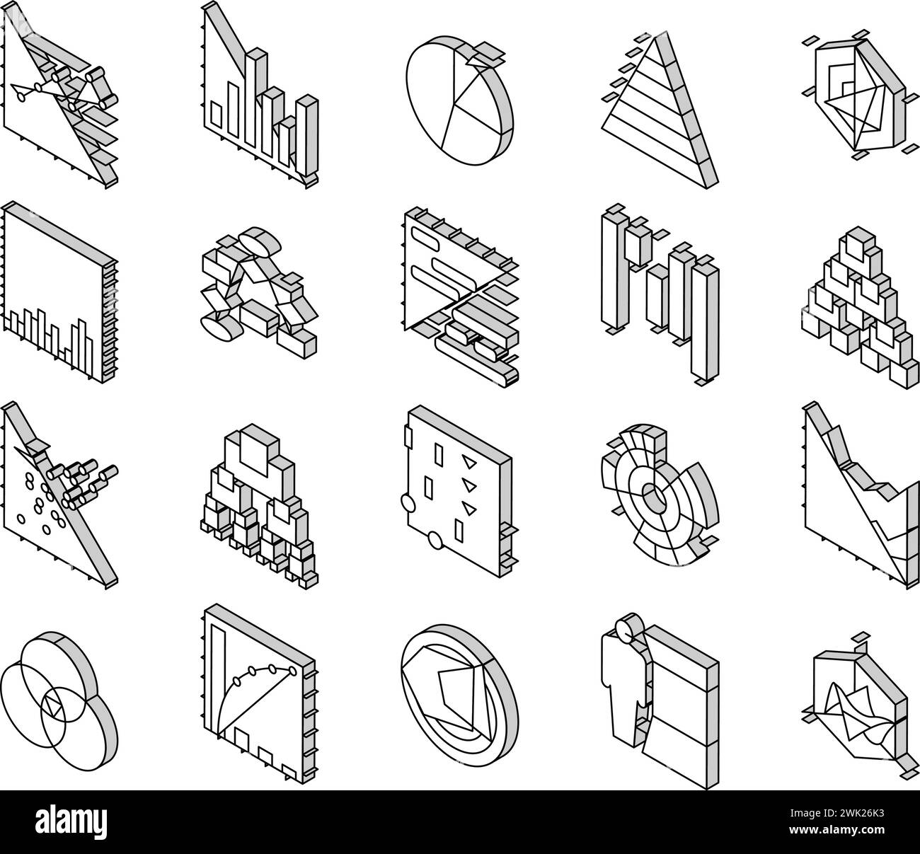 Graph For Analyzing And Research Isometric Icons Set Vector Stock