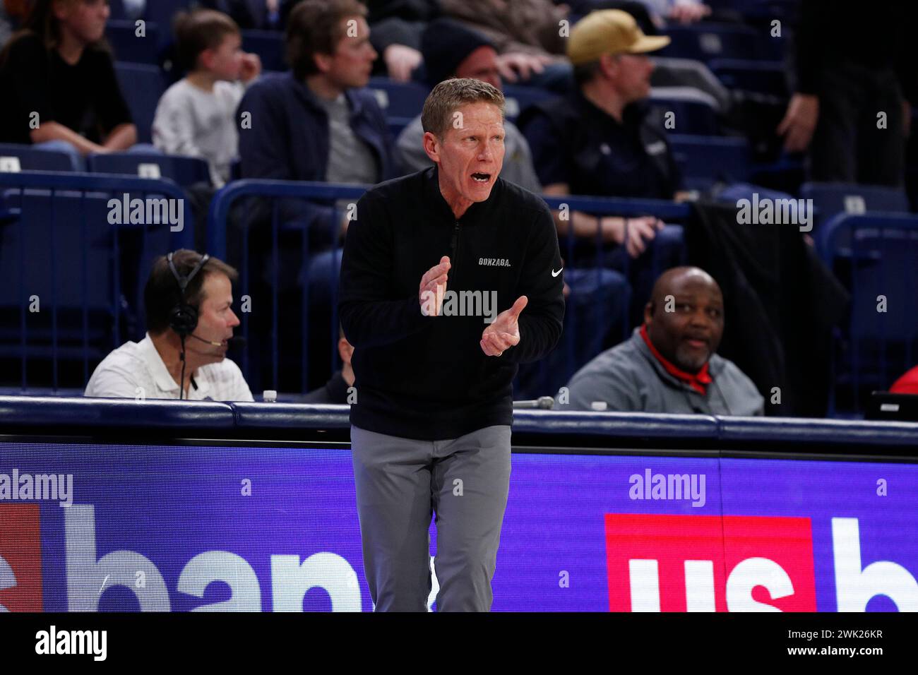 Gonzaga head coach Mark Few directs his team during the second half of ...