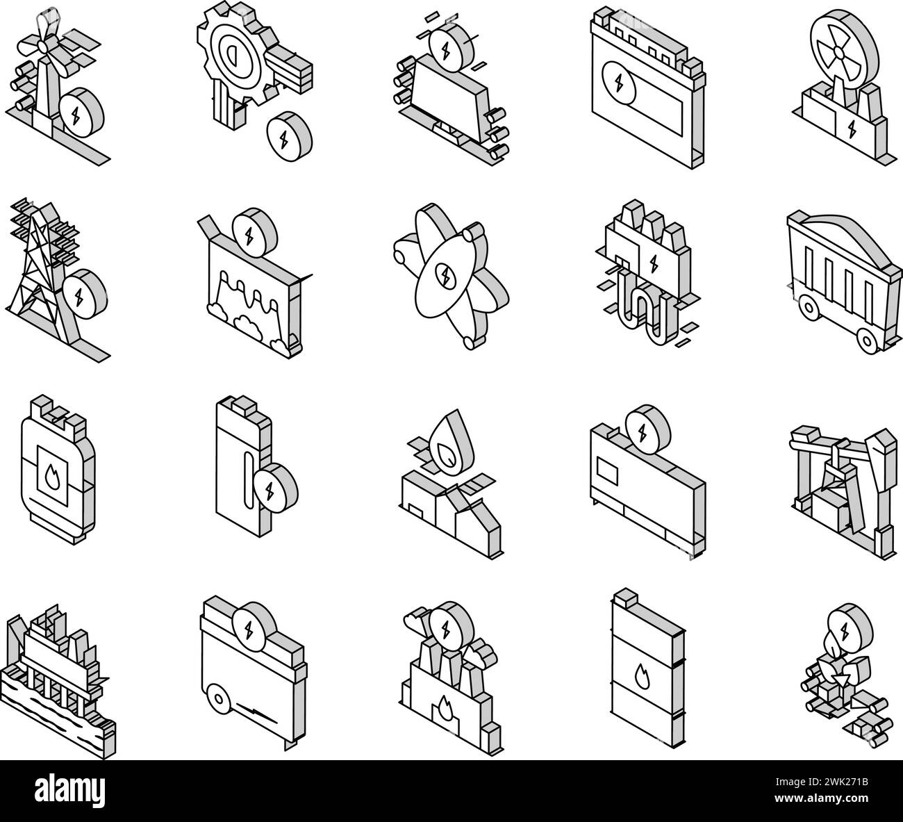 Energy Electricity And Fuel Power isometric icons set vector Stock ...