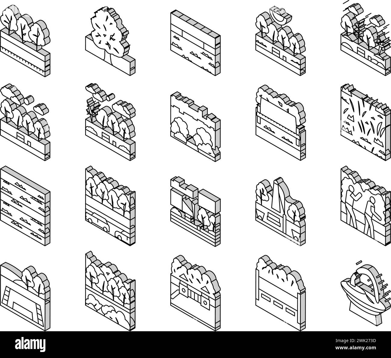 Park Meadow Nature And Playground isometric icons set vector Stock ...
