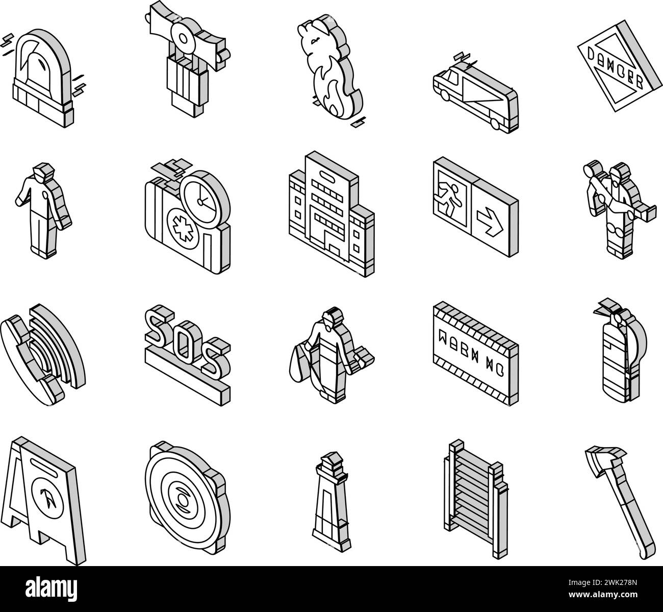 Emergency exit sign in building Black and White Stock Photos & Images ...