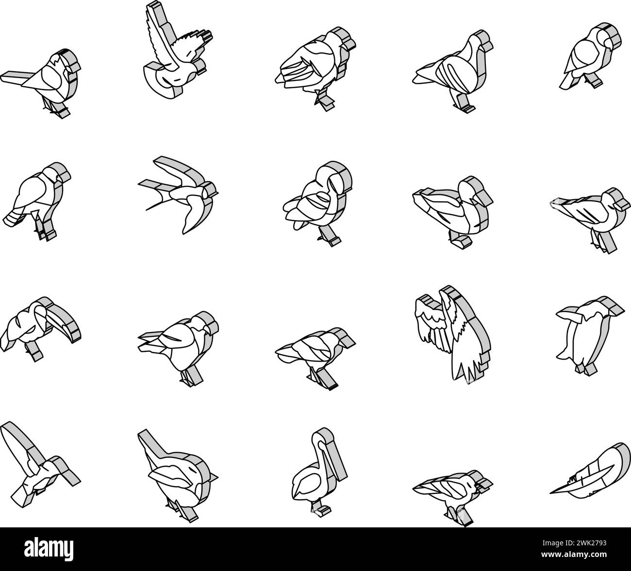 Bird Flying Animal With Feather isometric icons set vector Stock Vector ...