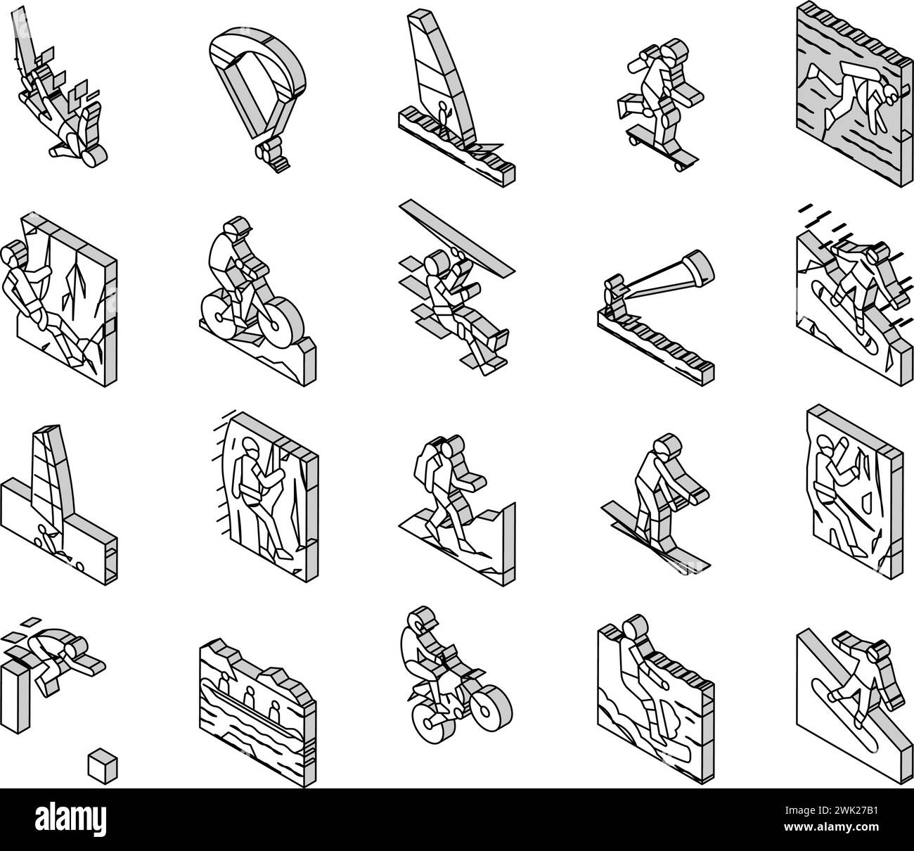 Extreme Sport Sportsman Activity isometric icons set vector Stock ...