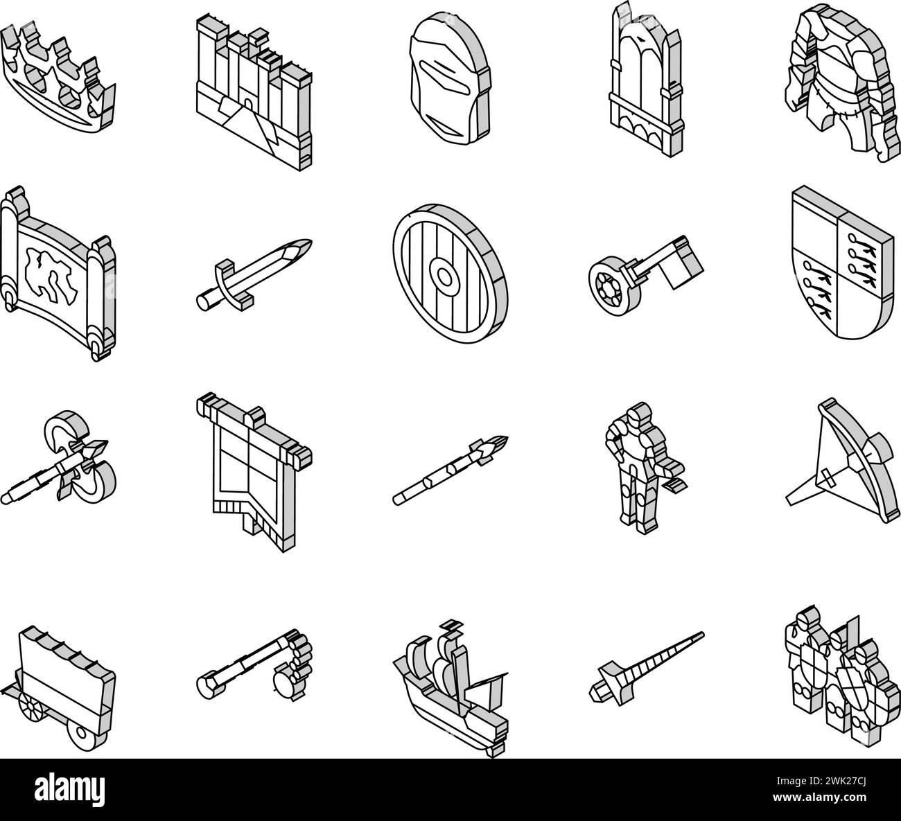 Medieval Warrior Weapon And Armor isometric icons set vector Stock ...