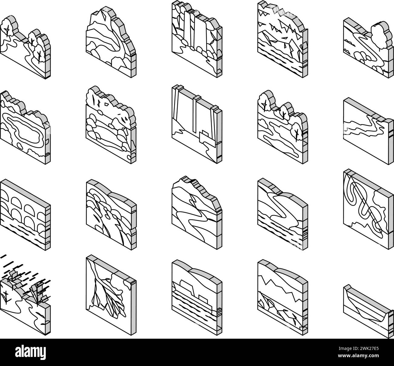 River And Lake Nature Landscape isometric icons set vector Stock Vector ...