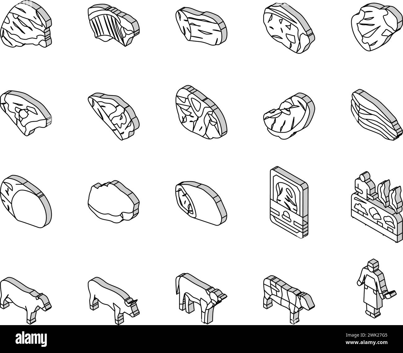 Beef Meat Nutrition Production Isometric Icons Set Vector Stock Vector