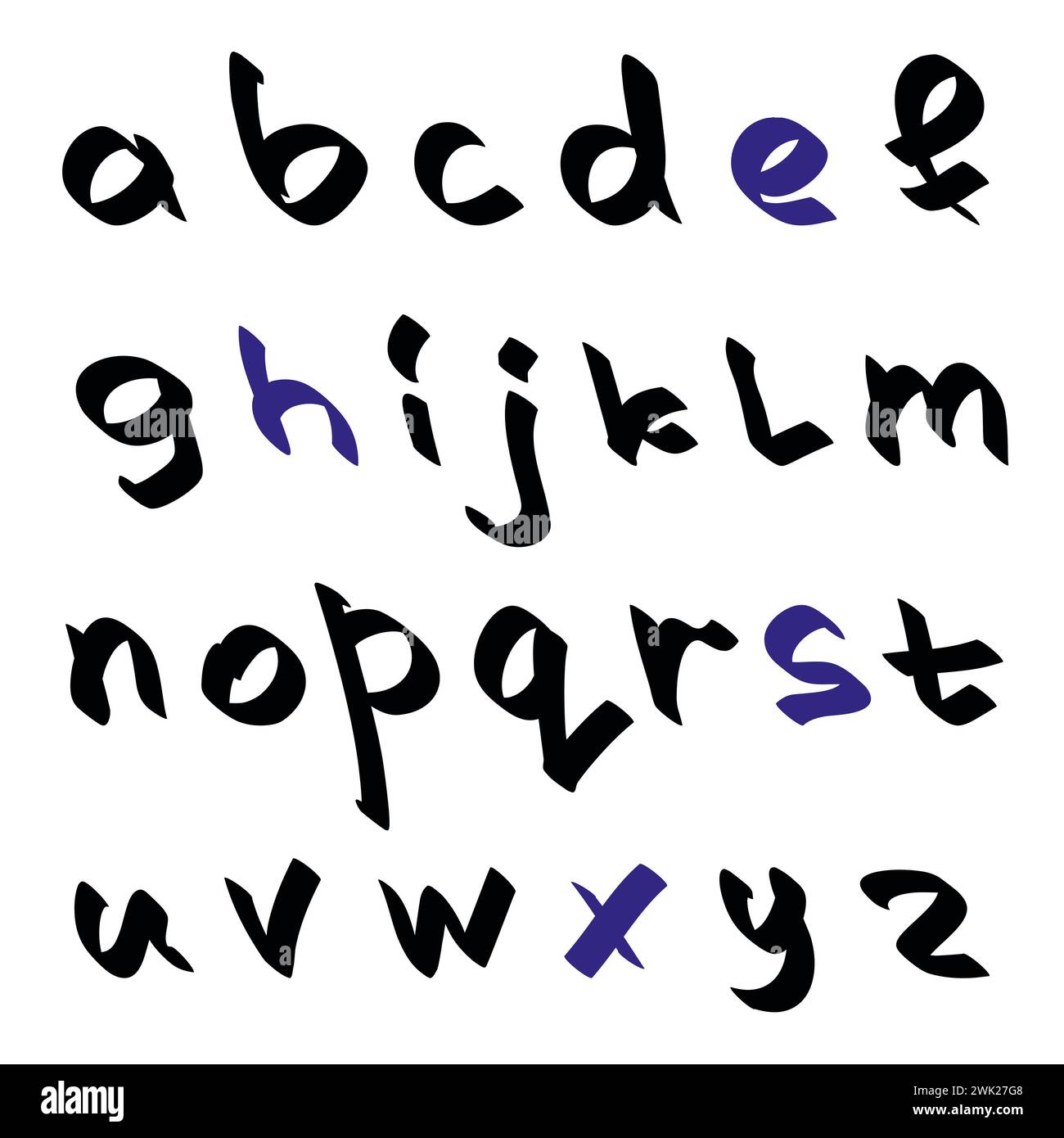 Vector hand drawn grunge alphabet with lower letters. Ink drawn font ...