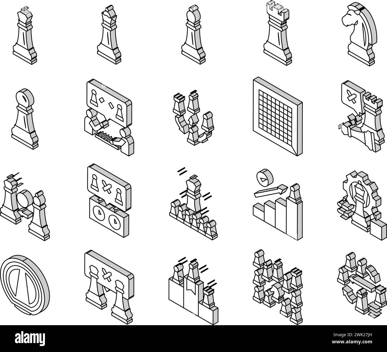Chess Smart Strategy Game Figure isometric icons set vector Stock ...