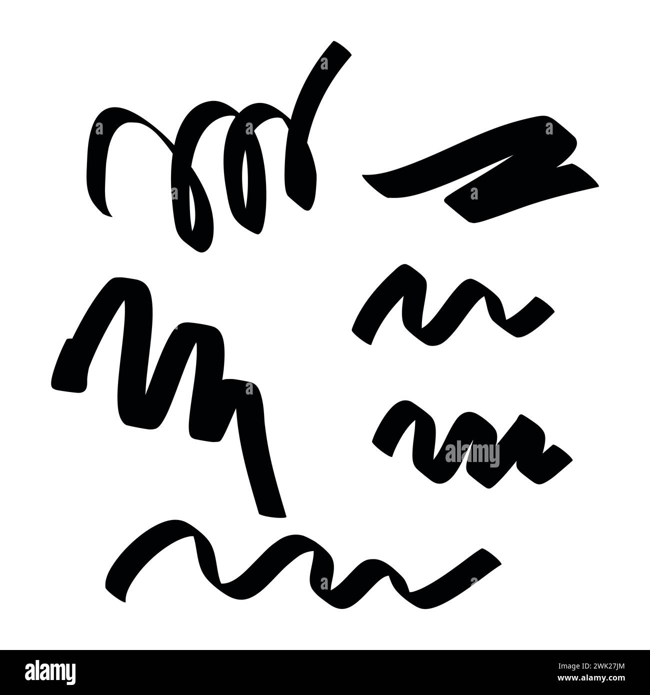 Vector set of abstract scribble bold brush pen elements. Hand drawn grunge paint stains ...