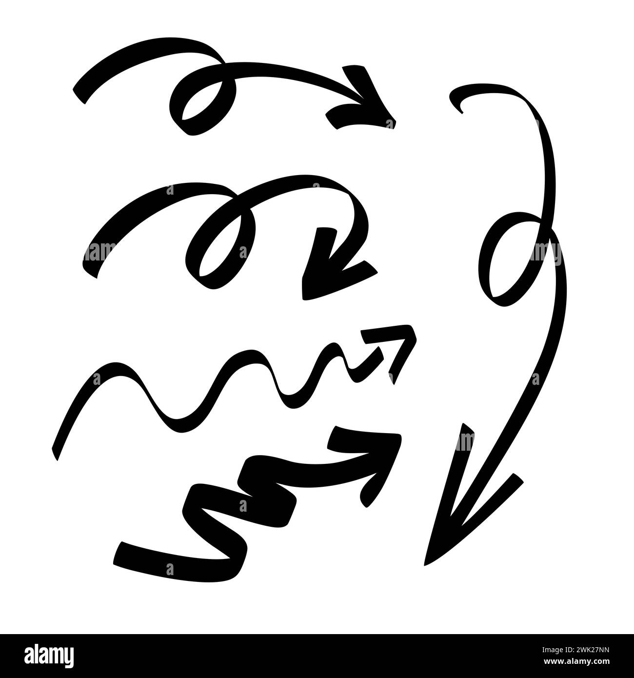 Vector set of abstract curved bold arrows . Hand drawn rounded and ...