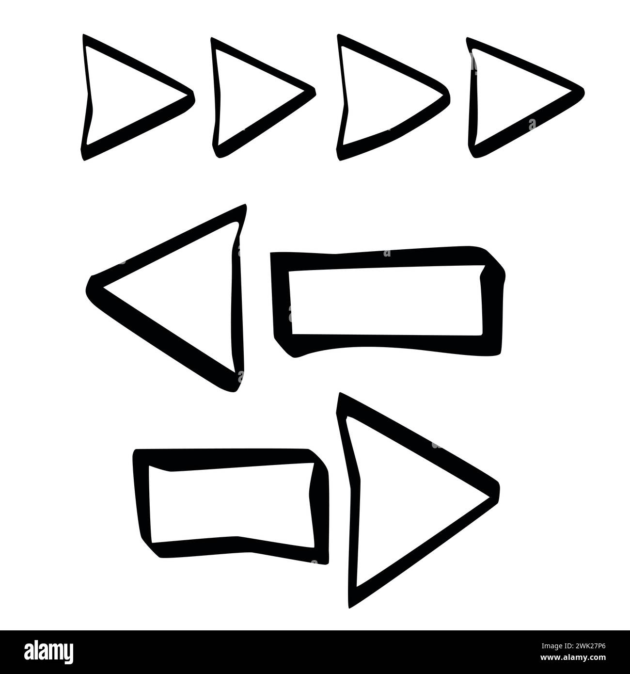 Vector set of abstract curved bold arrows . Hand drawn empty and ...