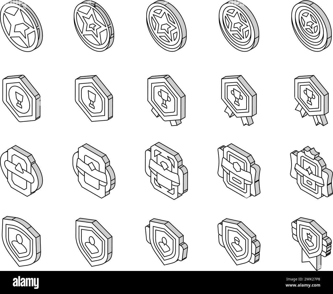 Game Progress Award And Medal isometric icons set vector Stock Vector ...