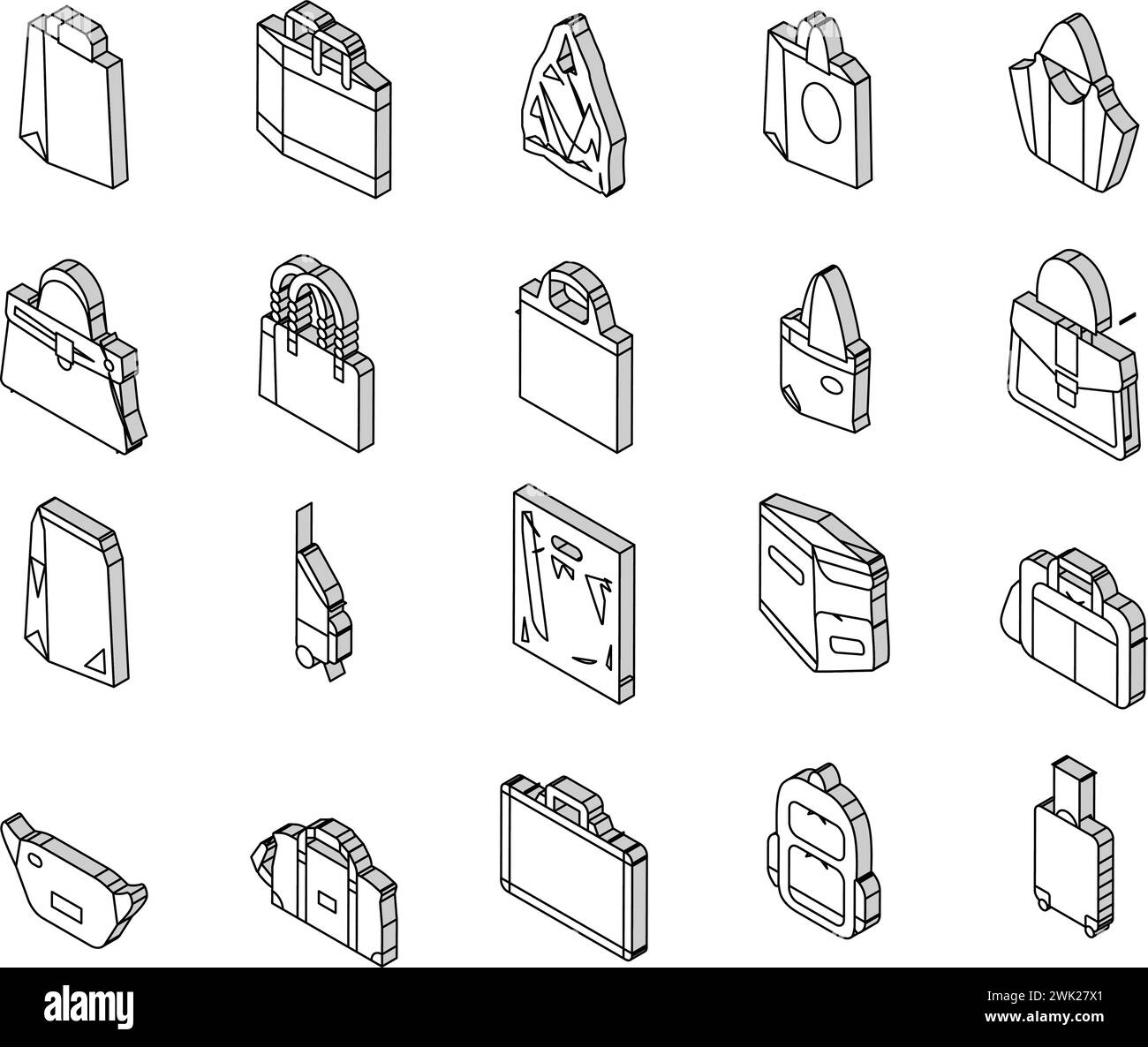 Bag For Carry Products And Goods isometric icons set vector Stock ...