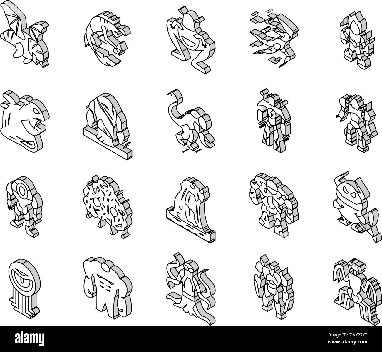 Monster Scary Fantasy Characters isometric icons set vector Stock ...