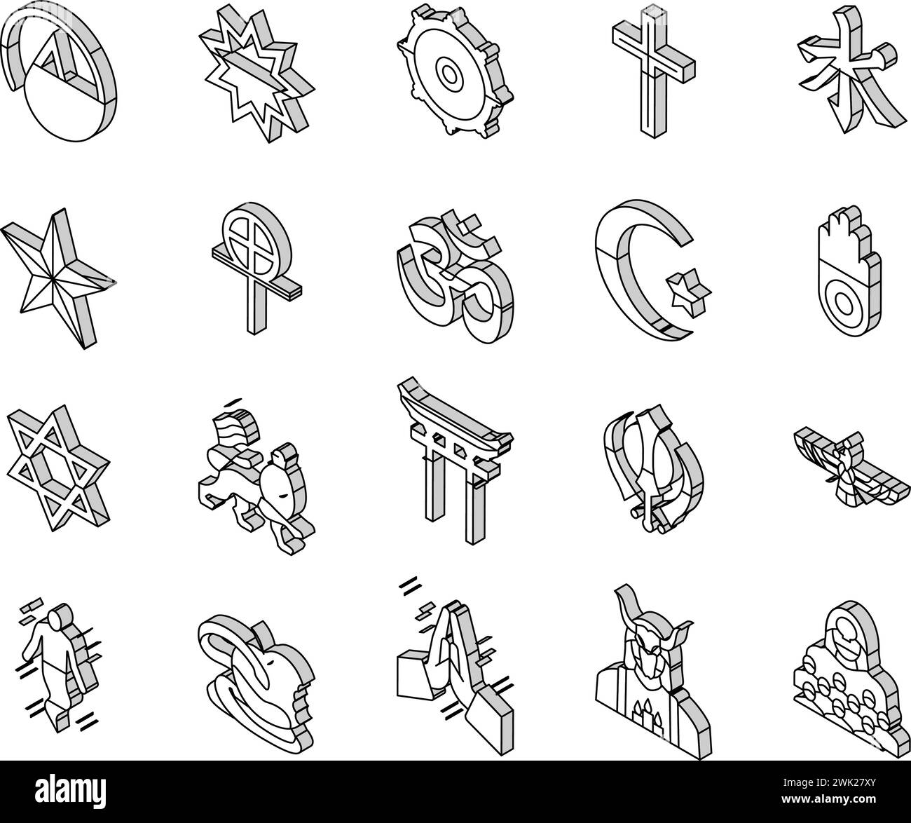 Religion, Prayer Cult And Atheism isometric icons set vector Stock ...
