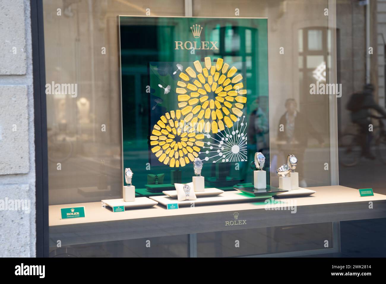 Bordeaux , France - 02 15 2024 : Rolex logo sign and text brand on ...