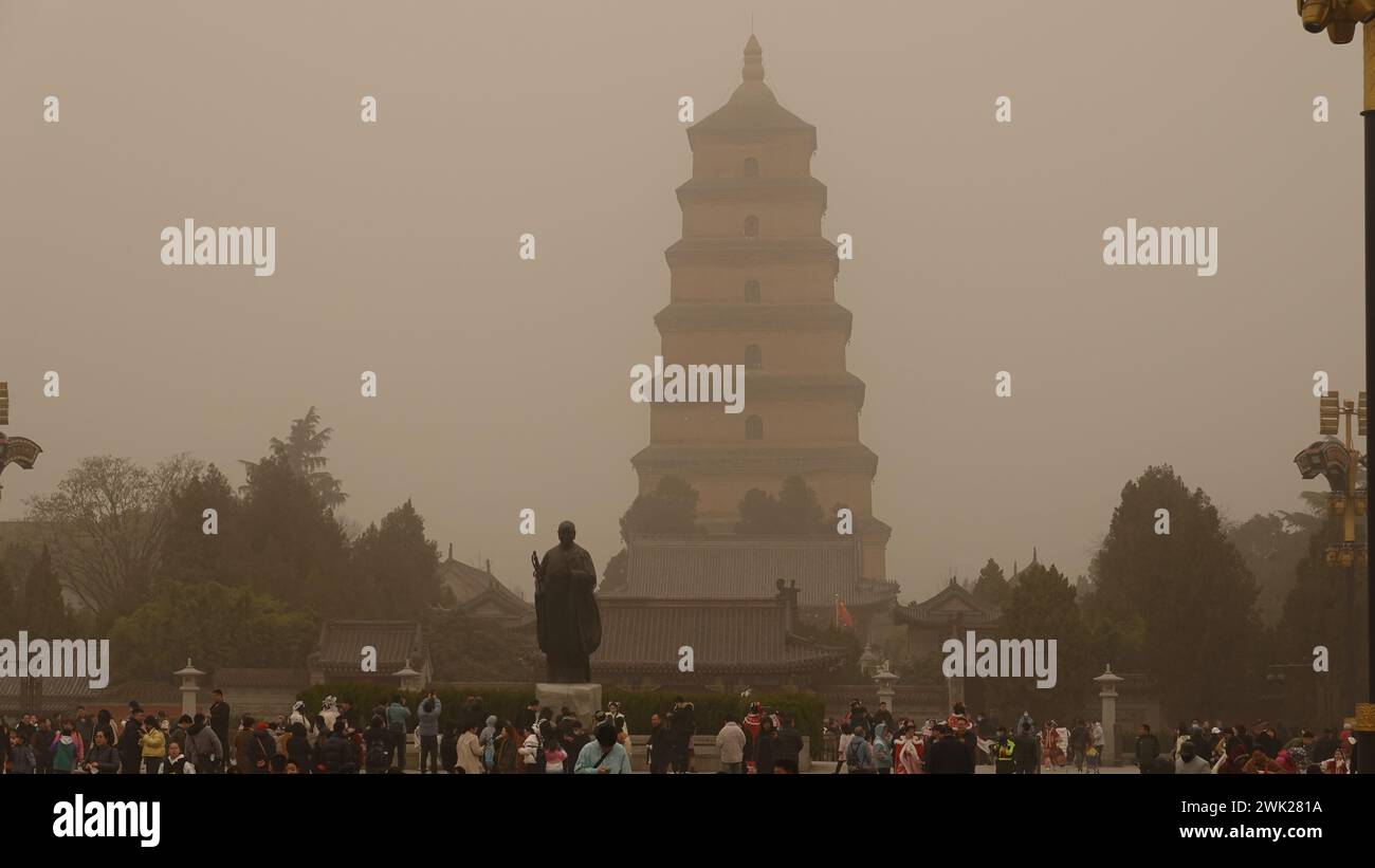XI'AN, CHINA - FEBRUARY 18, 2024 - Tourists wear masks as they visit ...