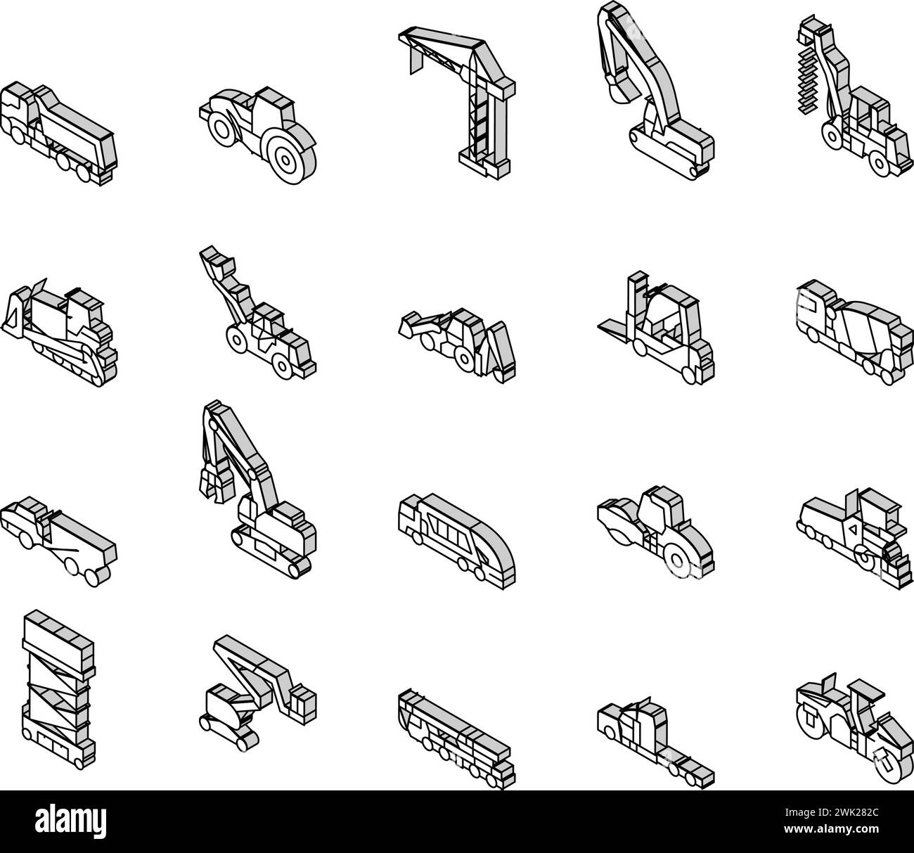 construction car vehicle tractor isometric icons set vector Stock ...