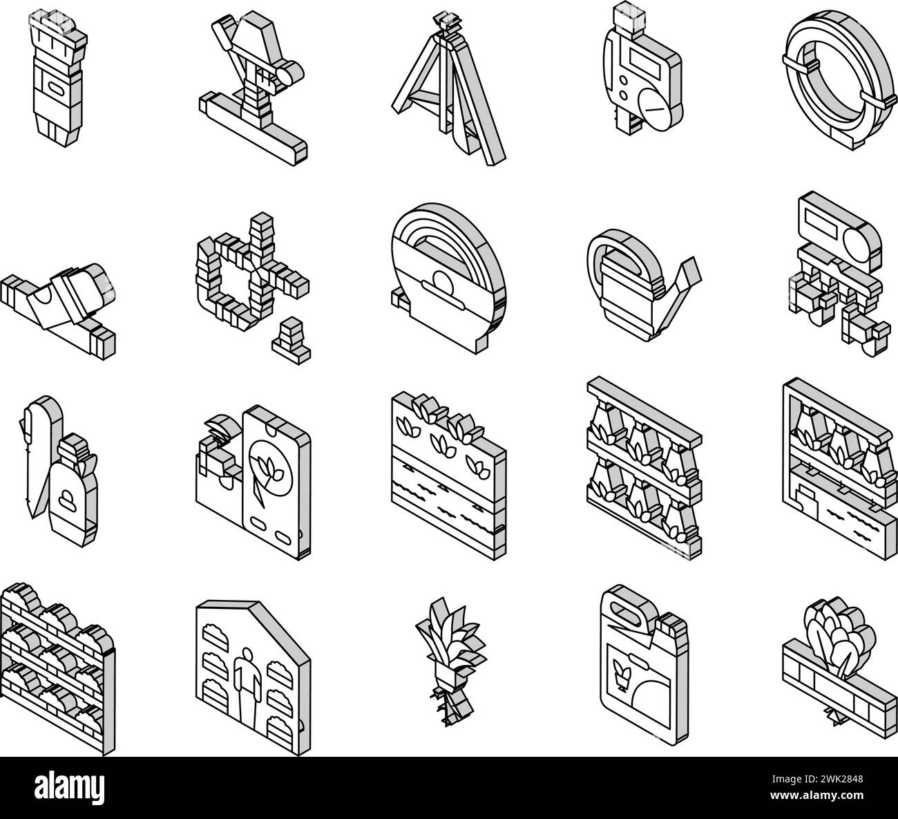 water system irrigation sprinker isometric icons set vector Stock ...