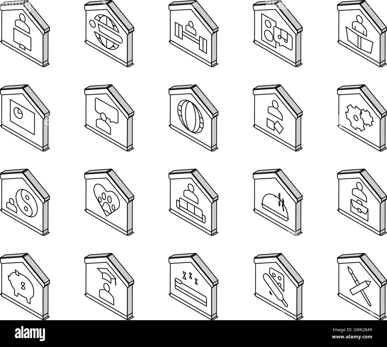 Home Training Course Collection isometric icons set vector Stock Vector ...