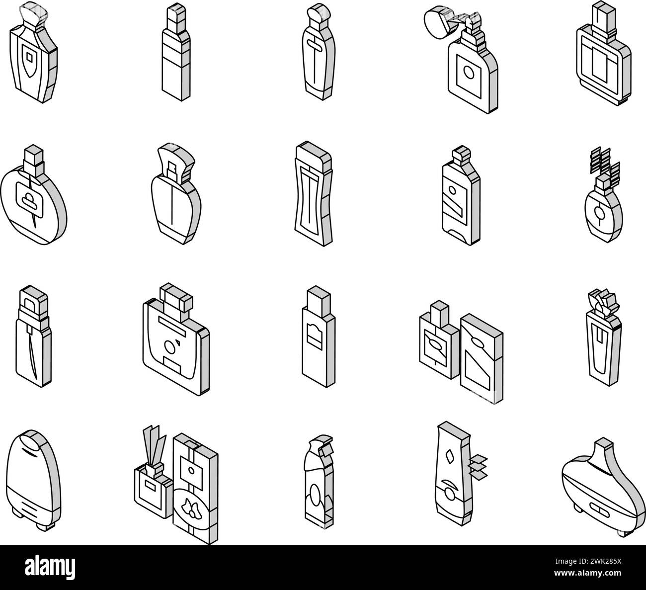 fragrance bottle perfume cosmetic isometric icons set vector Stock ...