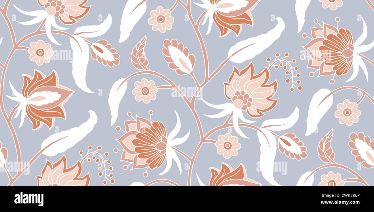 Hand drawn decorative batik pattern with abstract flowers background hi ...