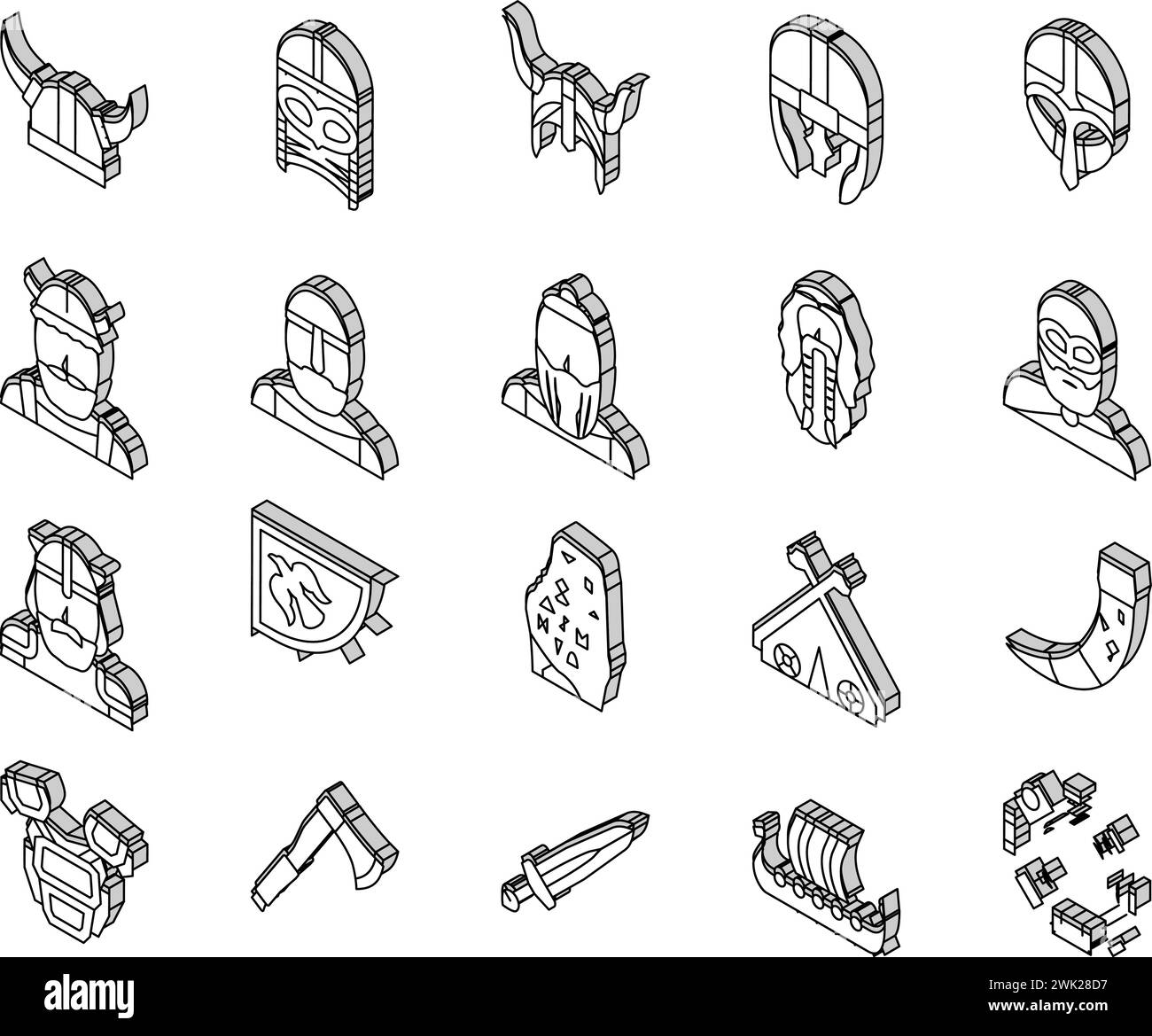 viking medieval norse helmet isometric icons set vector Stock Vector ...