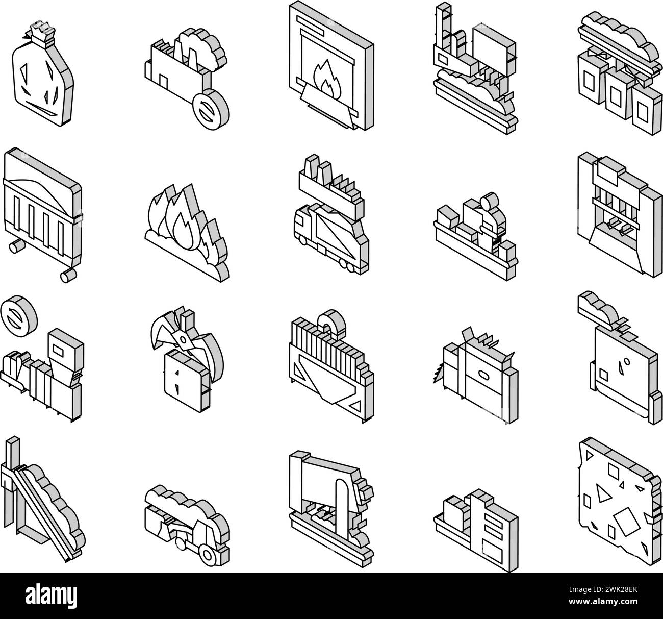 Factory Garbage Waste Collection isometric icons set vector Stock ...
