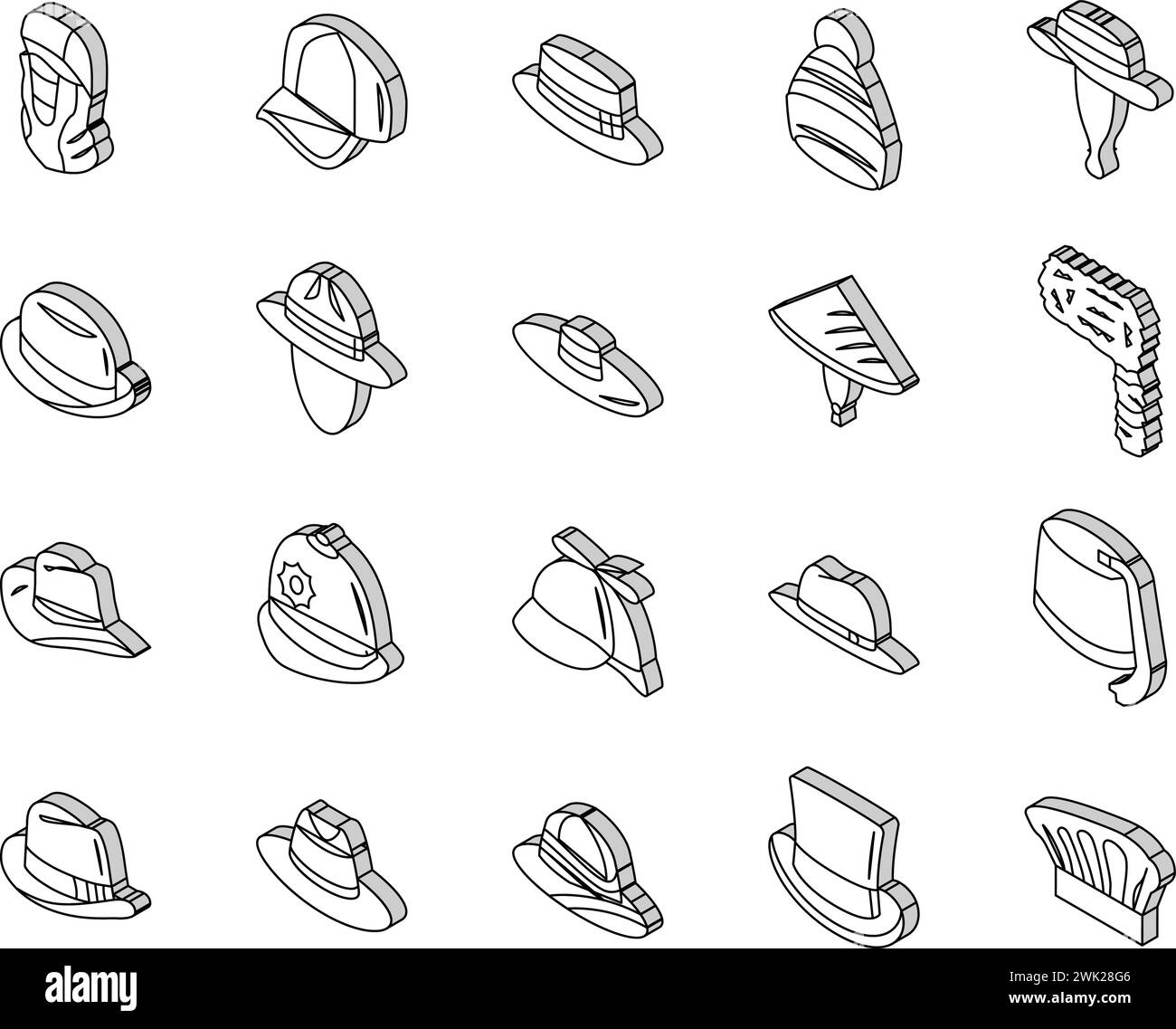 hat cap head man safety fashion isometric icons set vector Stock Vector ...
