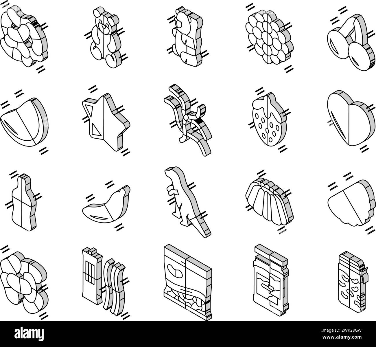 jelly candy gummy bear fruit gum isometric icons set vector Stock ...