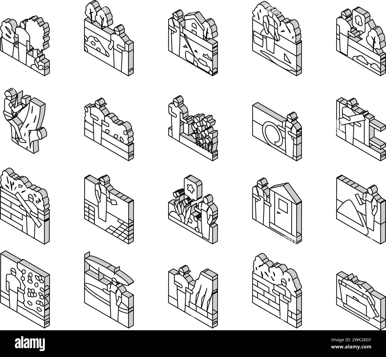 garden landscape lawn landscaping isometric icons set vector Stock ...