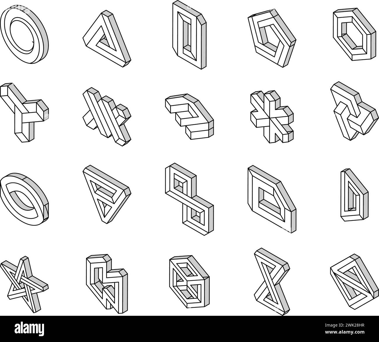impossible geometric shape isometric icons set vector Stock Vector ...