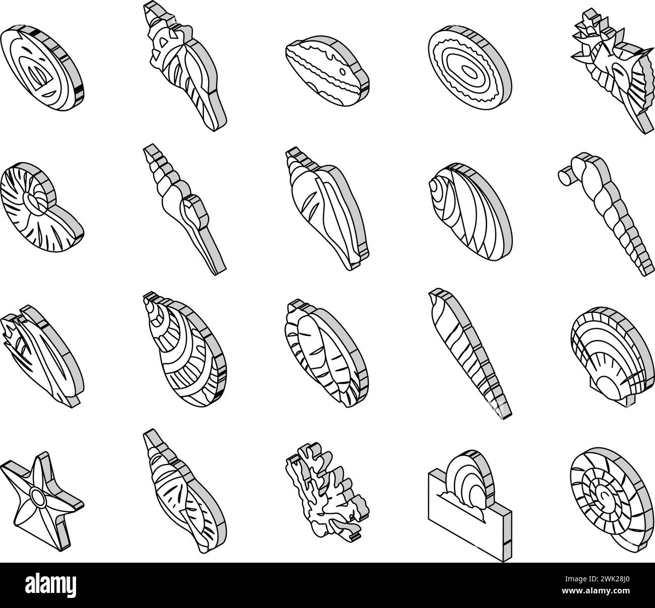 sea shell beach summer ocean isometric icons set vector Stock Vector ...