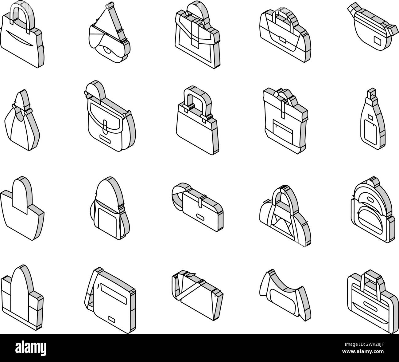 bag handbag woman purse fashion isometric icons set vector Stock Vector ...
