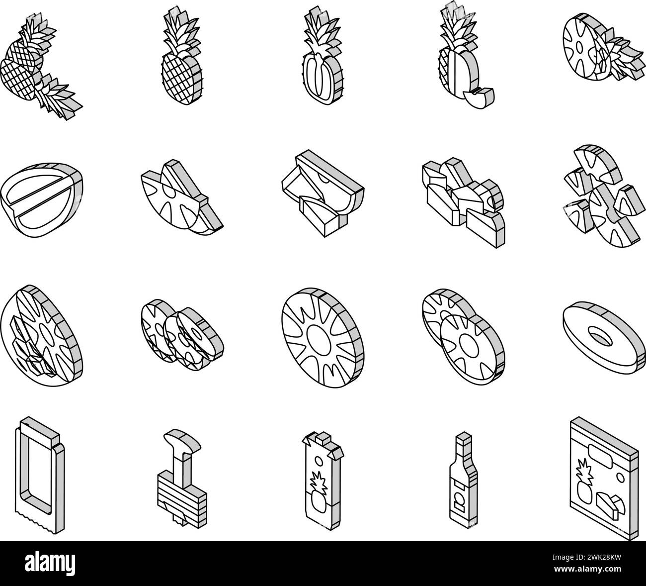 pineapple fruit tropical food isometric icons set vector Stock Vector ...